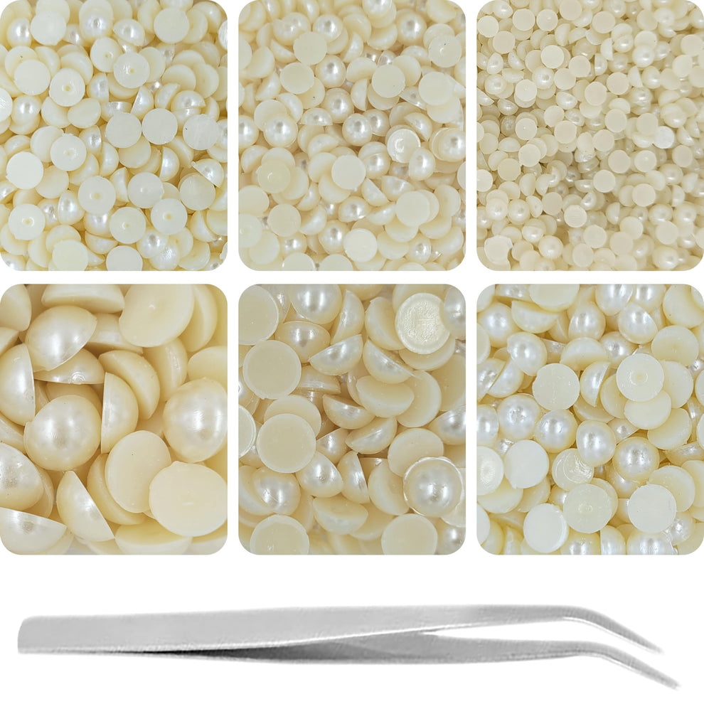Cream Half Cut Acrylic Pearls for Jewelry & Craft Projects – INDIKONB