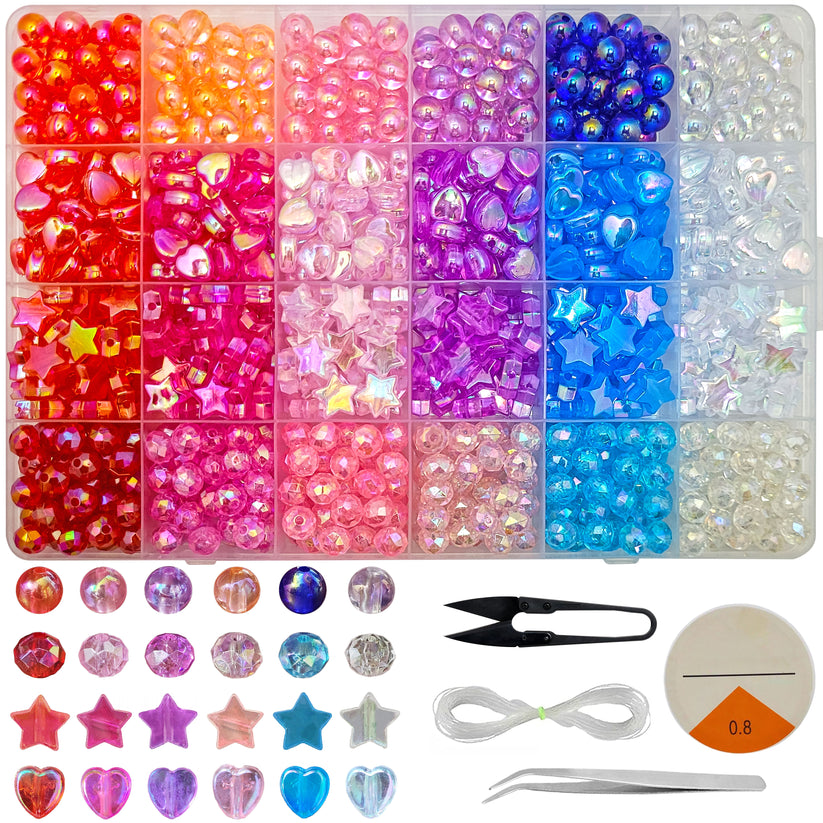 Multicolour Acrylic Rainbow Beads Combo Set with Storage Organiser Box ...